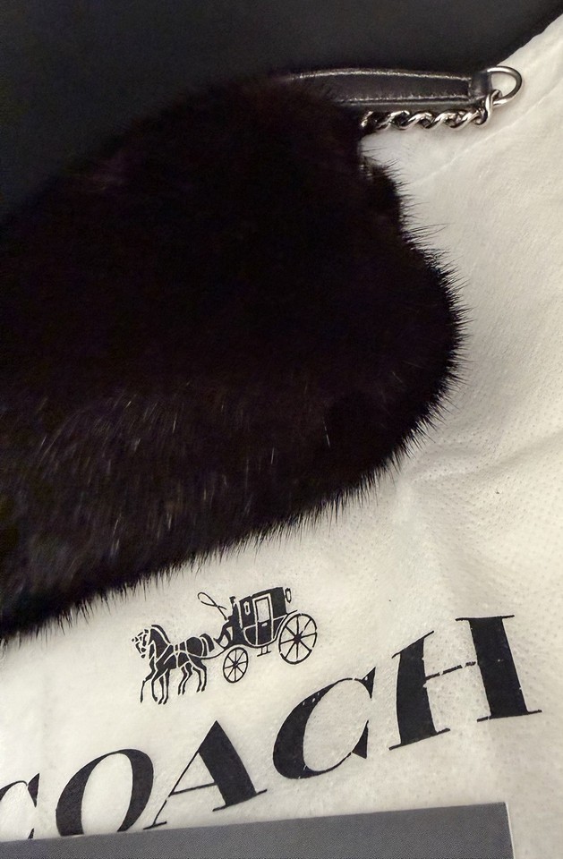 COACH LIMITED EDITION GENUINE BLACK MINK / LEATHER KISSLOCK BAG 1448 ...