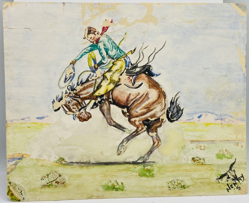 Original Painting Bucking Bronco Cowboy Henry Niitsitaipoiyi Standing ...