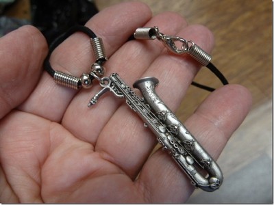 (M-200-F) BARITONE SAXOPHONE NECKLACE pewter PENDANT JEWELRY Selmer ...