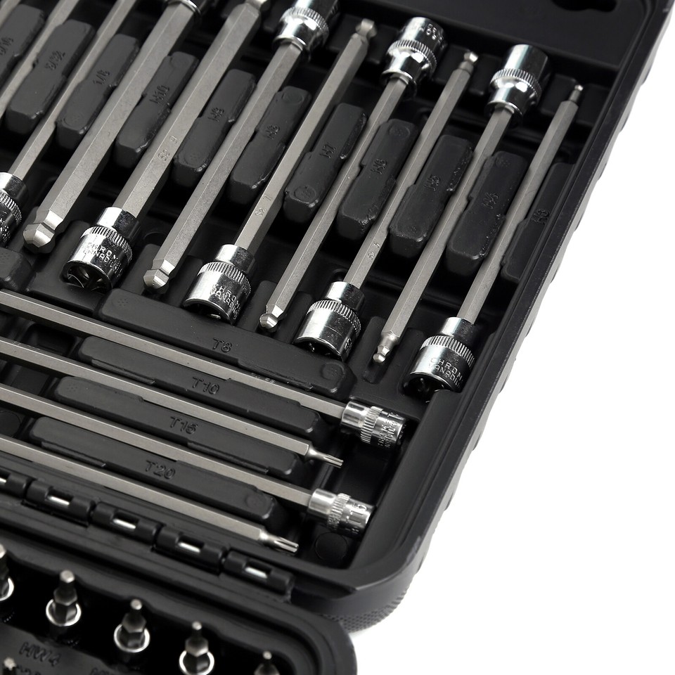 "107pcs 1/4"" 3/8"" 1/2"" Drive Bit Socket Set SAE & Metric Torx Hex ...