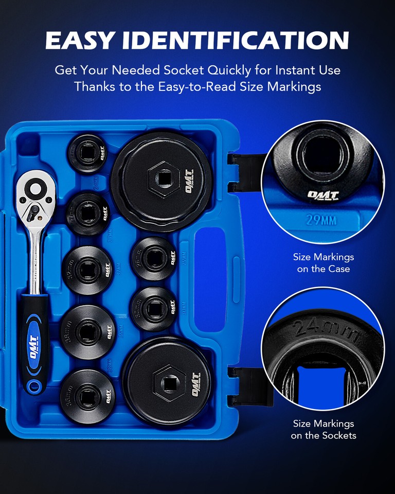 OMT 10pc Oil Filter Socket Set 3/8" Drive Metric Oil Filter Cap Wrench ...