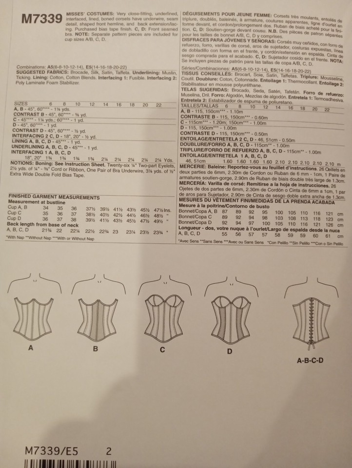 Sz 14 16 18 20 22 Halloween Costume Corset Sewing Pattern McCall's ...