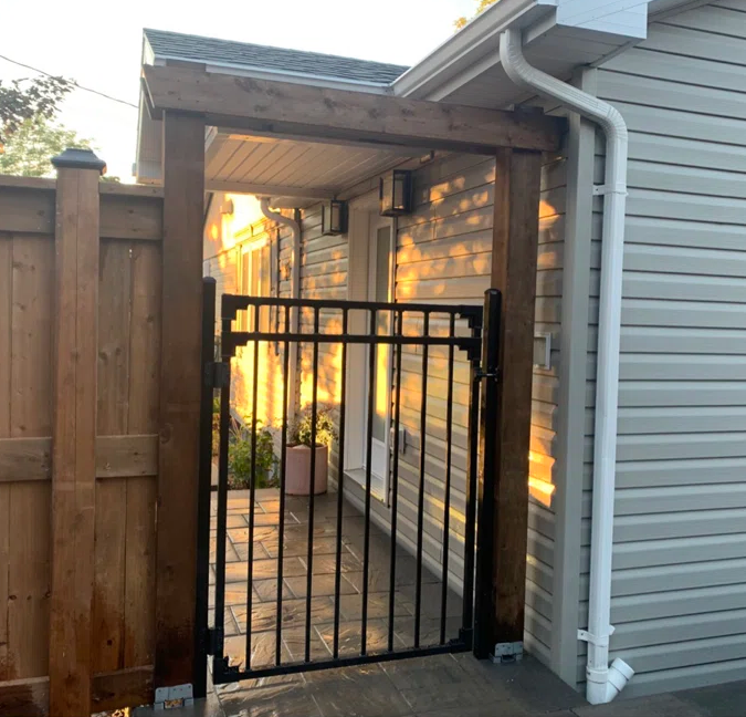 XCEL 4'W x 5'H Gate Kit Black Ornamental Steel 3 Rail Flat Top and ...