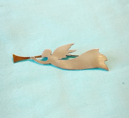 Sterling Silver Angel Playing Trumpet Brooch Pin Vintage Guardian | eBay