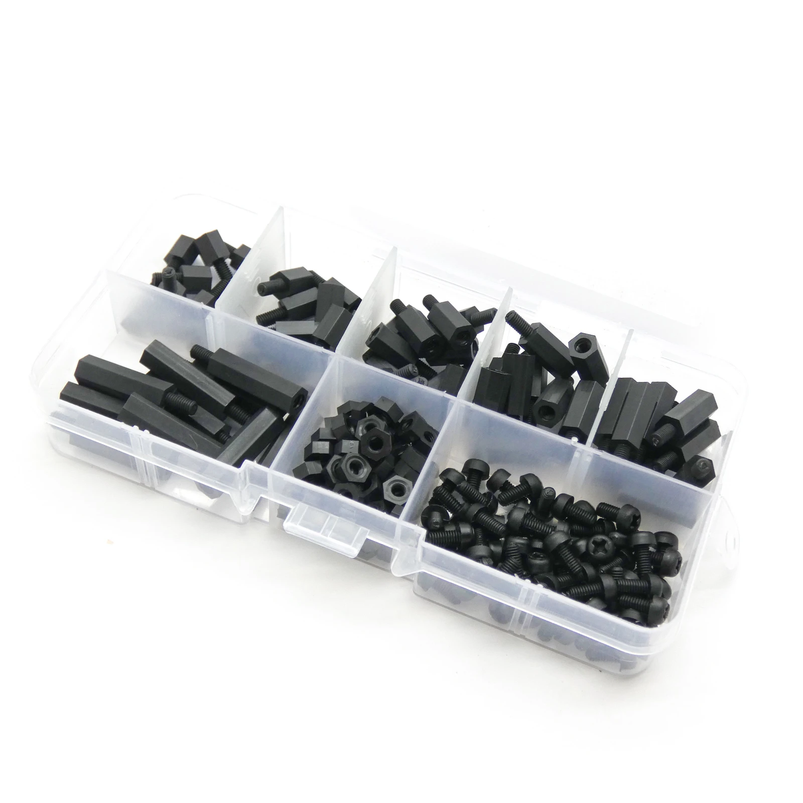 Nylon M3 Hex Standoff Kit with Screws Nuts and Spacers (Black / 180pcs ...