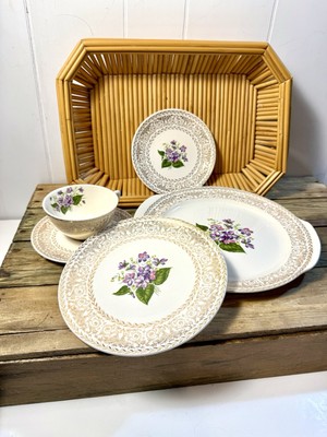 Vtg Cunningham & Pickett Spring Violet 5-piece Porcelain Dishes 22kt ...