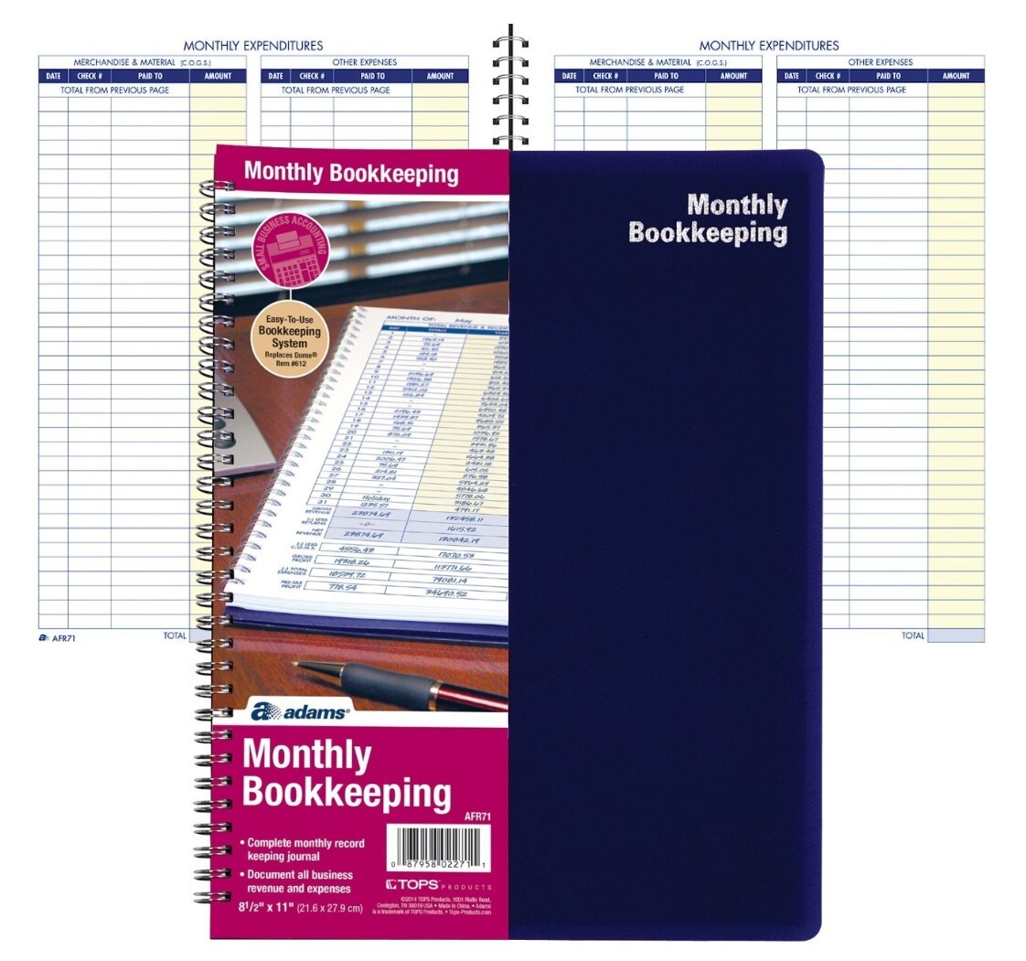 Adams Bookkeeping Record Book Monthly Format White (AFR71) 8.5 inches ...