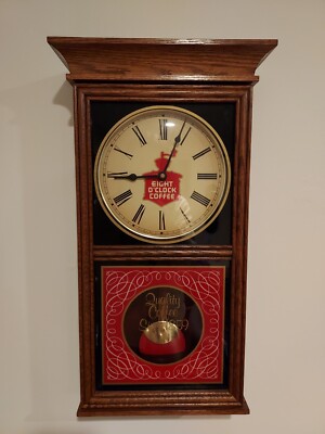 Vintage Eight O'Clock Coffee Clock - Wisconsin Clock Company - Oak Wall ...
