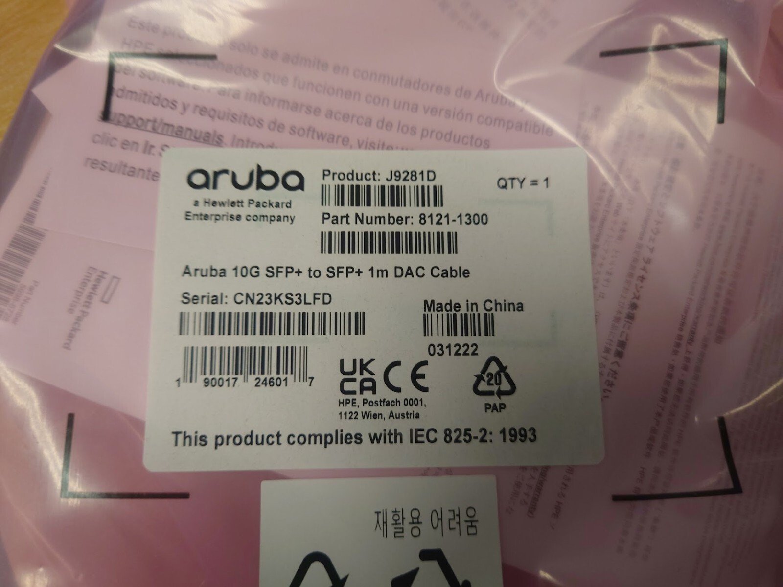 J9281D HPE Aruba 10G SFP to SFP 1m DAC Cable for sale online | eBay
