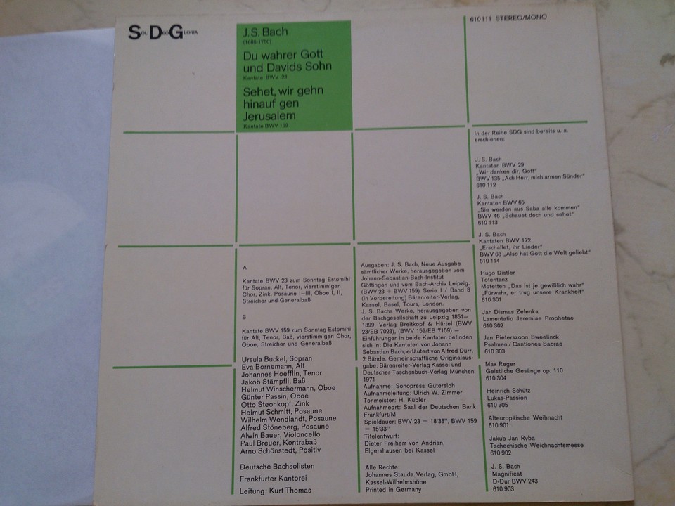 Bach SDG You True God and David's Son Frankfurter Kantorei / Kurt ...