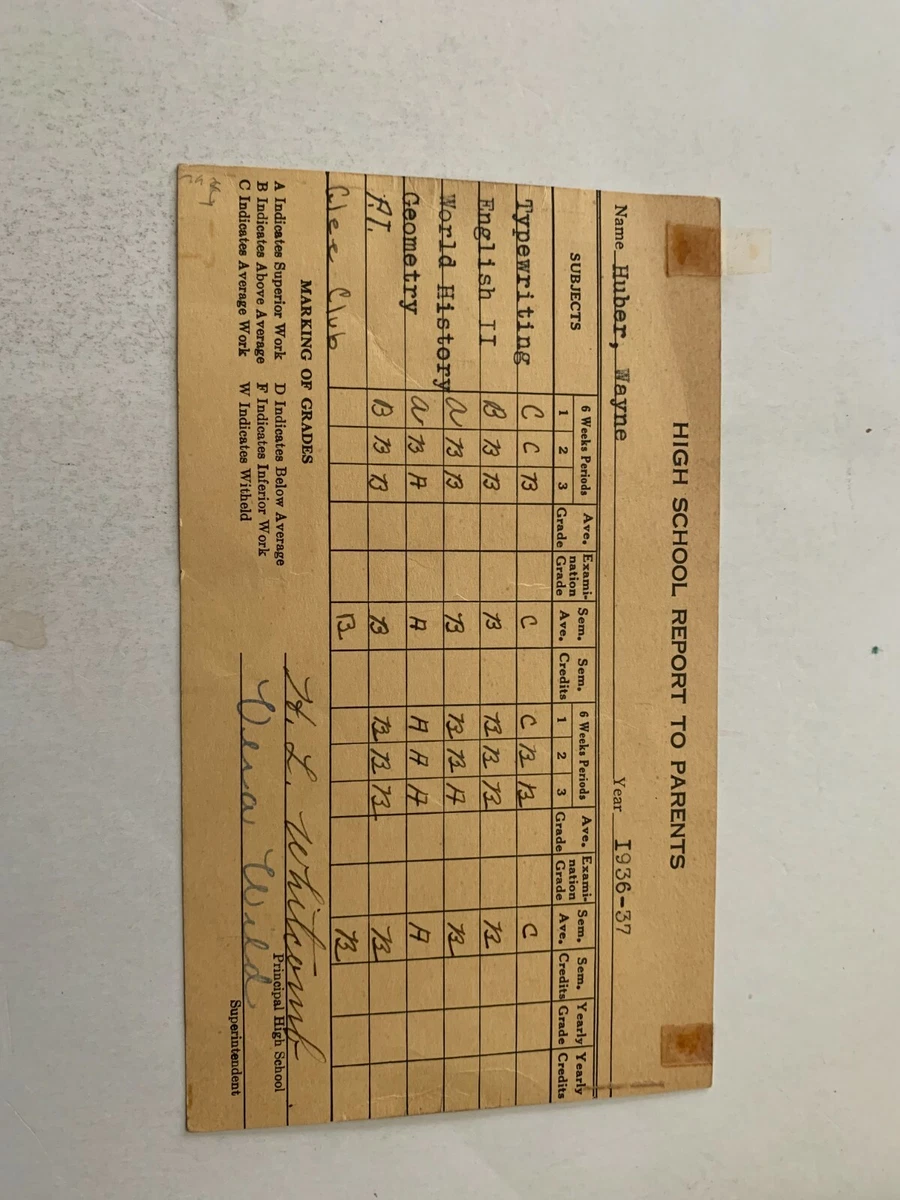 Real Report Card From The 80s