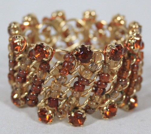 JEWELED SET OF 5 AMBER RHINESTONES, BEADS & GOLD TONE METAL NAPKIN ...