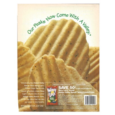 Wavy Lays Potato Chips Print Ad Vintage 90s Retro Hidden Valley Ranch ...