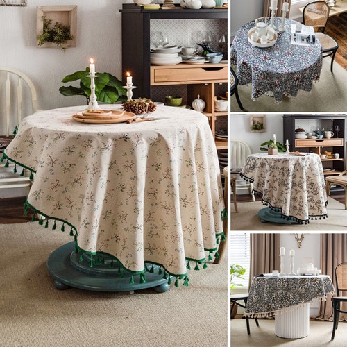 Printed Tablecloth Dust-Proof Table Cloths with Tassel Dining Kitchen ...
