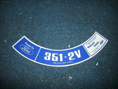 1974 FORD GRAN TORINO RANCHERO ELITE 351 2BBL AIR CLEANER TOP LID DECAL ...