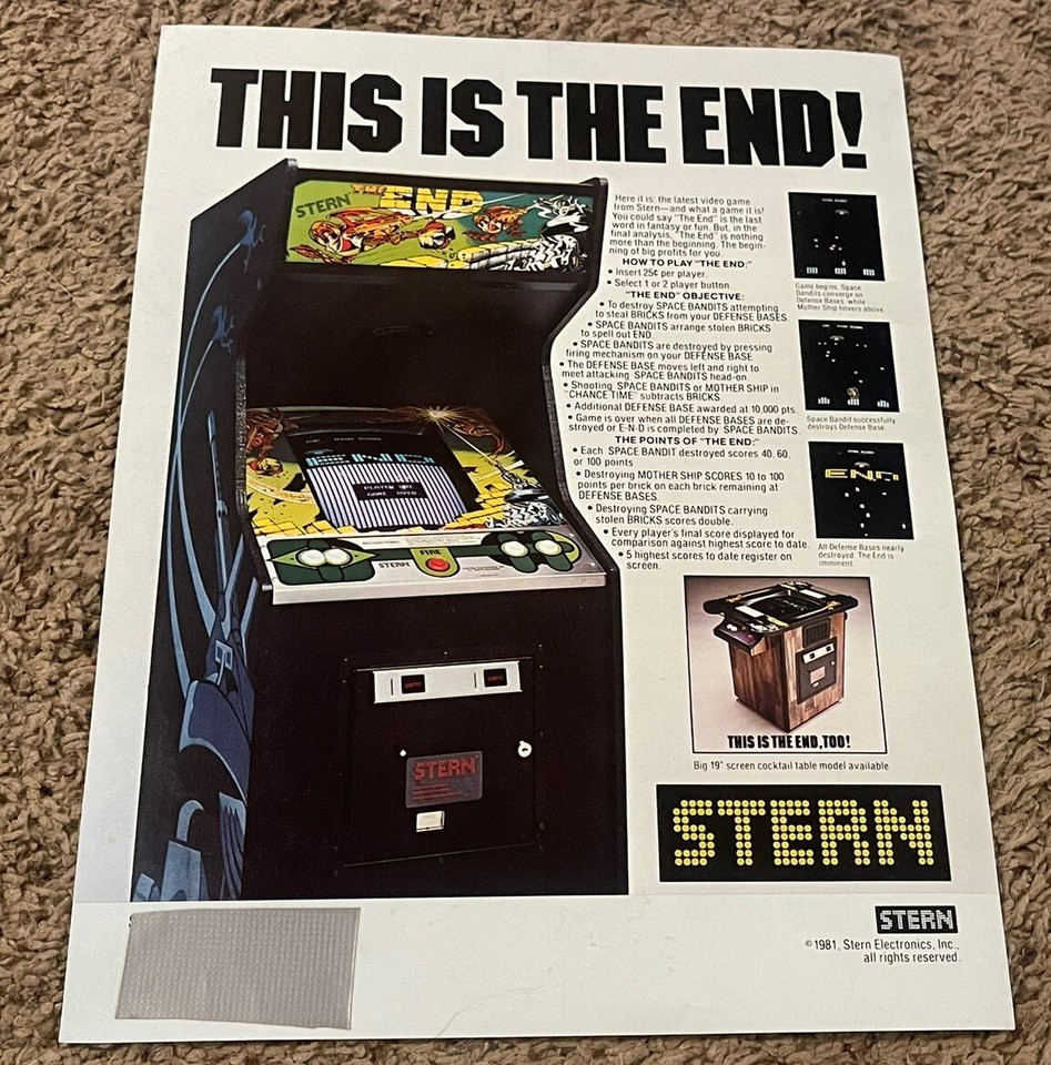 Rare 1981 Stern THE END Arcade Flyer | eBay