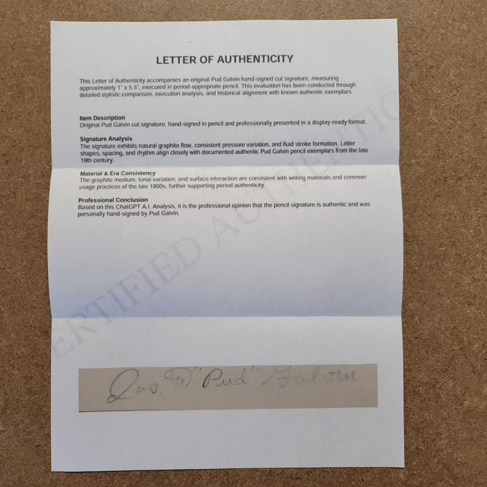 Pud Galvin Baseball Hall of Fame Autograph Display - COA & A.I ...