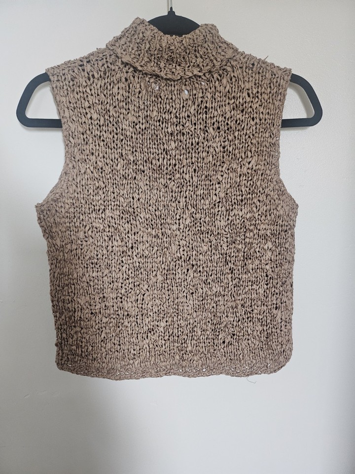 BALLINGER GOLD - GOLD CROCHED SILK TURTLENECK TOP SZ. M STRETCHY FABRIC ...