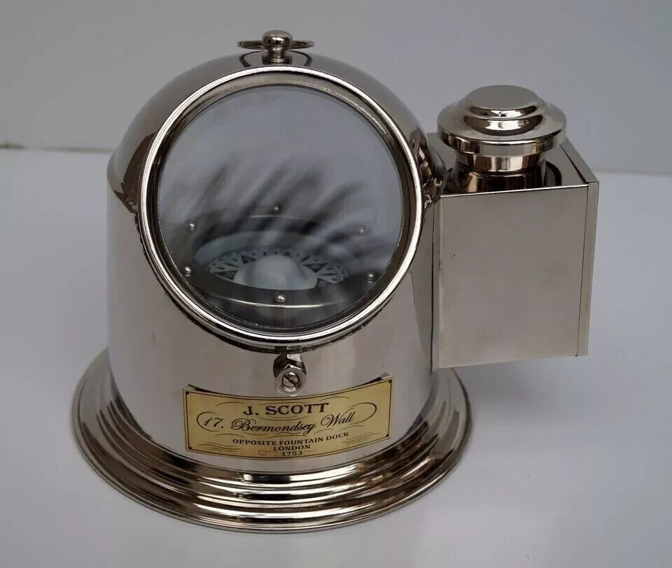 Vintage nautical brass gimbal binnacle boat oil lamp ship compass ...