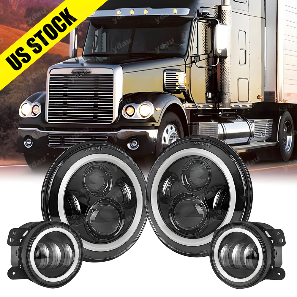 7INCH Halo LED Headlights & 4inch Fog Light Combo For Freightliner ...