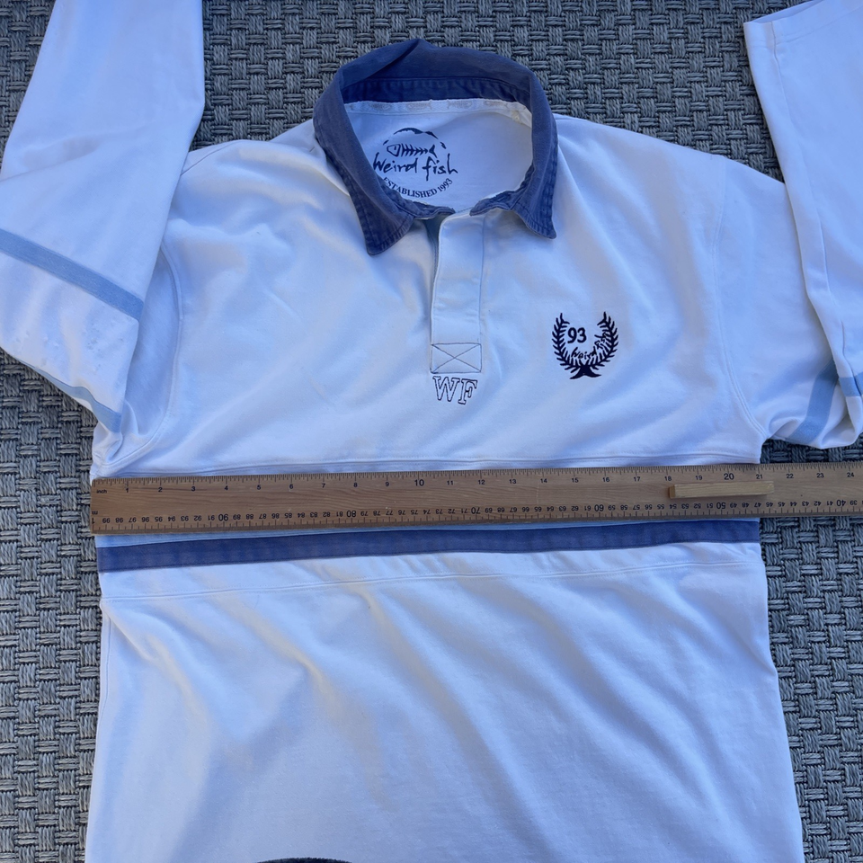 Weird Fish Men's Cream Blue Rugby Top Pullover long sleeve Sweater Size ...