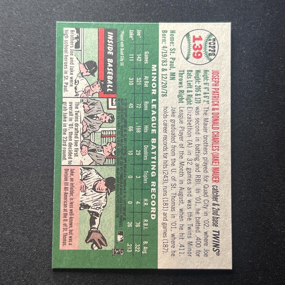 2003 Topps Heritage #139a Joe Mauer / Jake Mauer | eBay