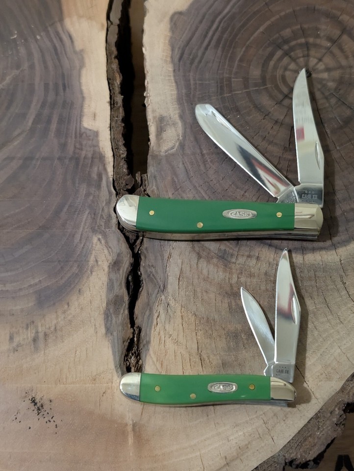 2 - Case Knives Green Synthetic Handled. Trapper & Peanut. Both Are 2 ...