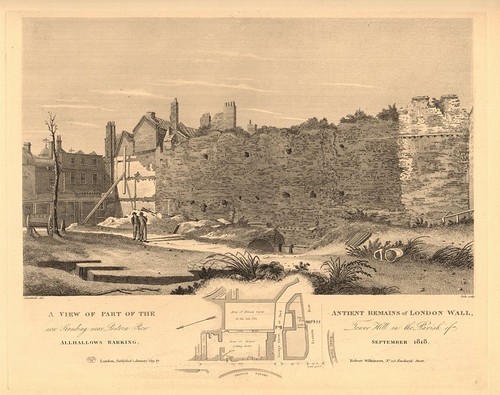 LONDON WALL remains, Postern Row, Tower Hill. Trinity Square 1834 old ...