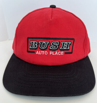 Bush Auto Place Snapback Baseball Cap Hat Red Black Made in USA ...