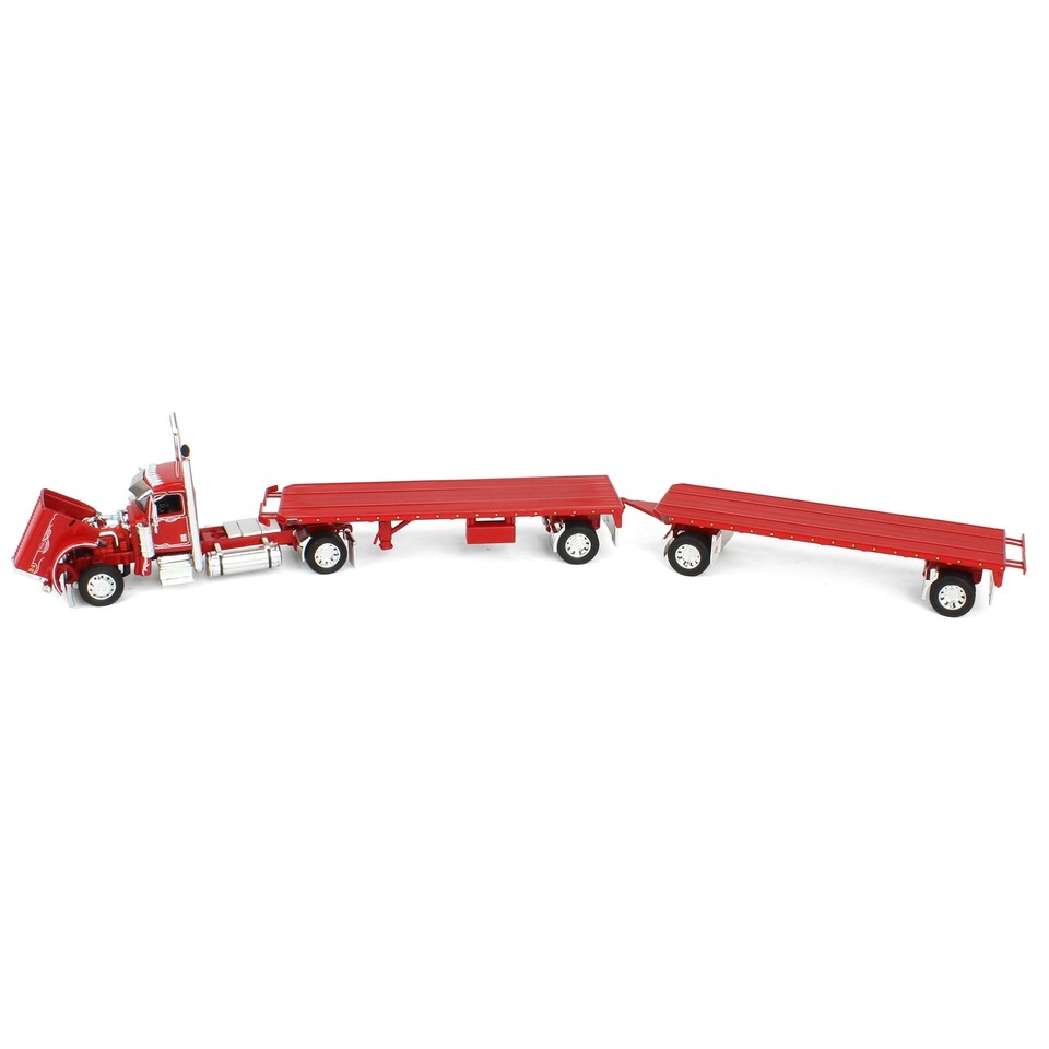 1/64 Viper Red Peterbilt 389 28.5ft Utility Dual Hay Flatbeds & Load ...