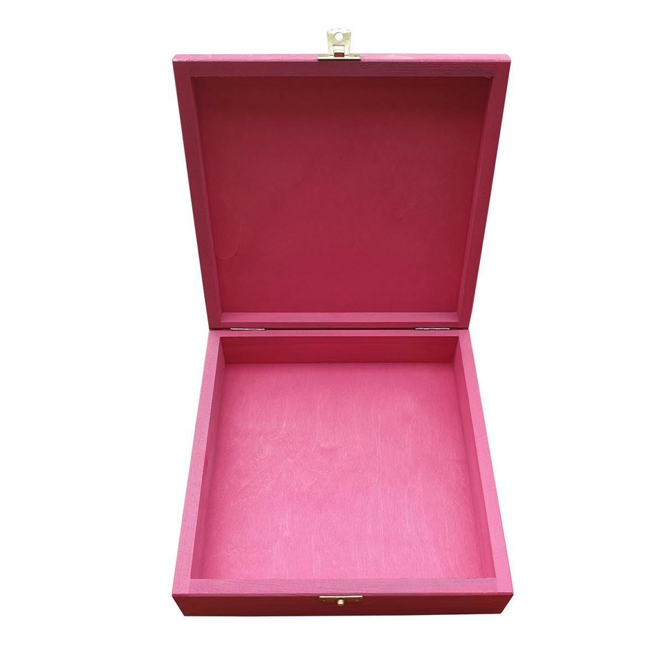 Wooden Jewellery Square Box, 23x23x6cm , Hand Painted in Pink Colour ...