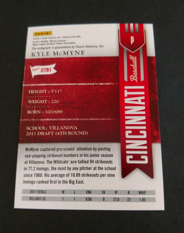 2011 Playoff Contenders Draft Auto #DT91 Kyle McMyne Cincinnati Reds | eBay