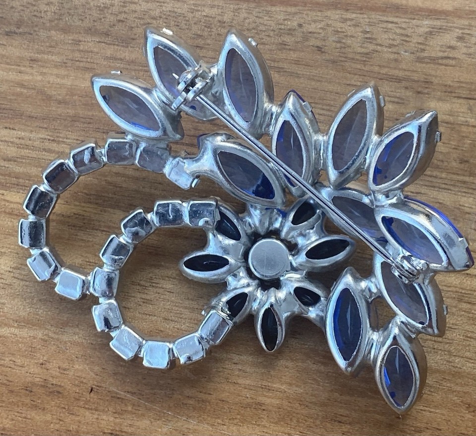 Vintage unique Two Shades Of blue prong set rhinestone Flower pin ...