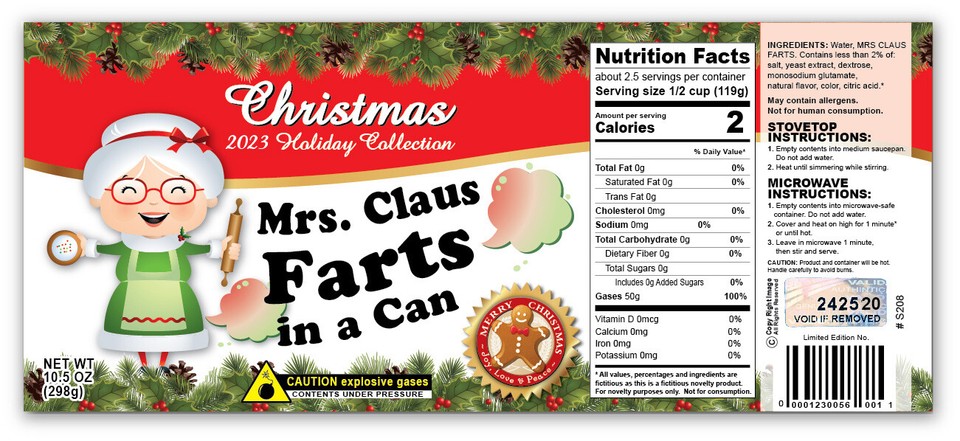 FUNNY CHRISTMAS Soup Chili Fart Can Labels STOCKING STUFFER Joke Gag ...
