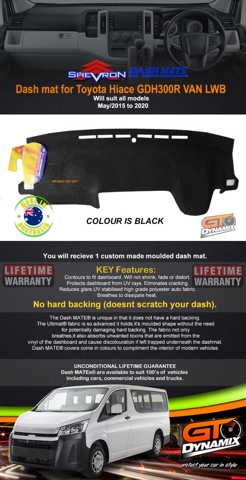 DASH MAT for Toyota Hiace VAN GDH300R LWB SLWB Sport 5/2019-2025 in ...