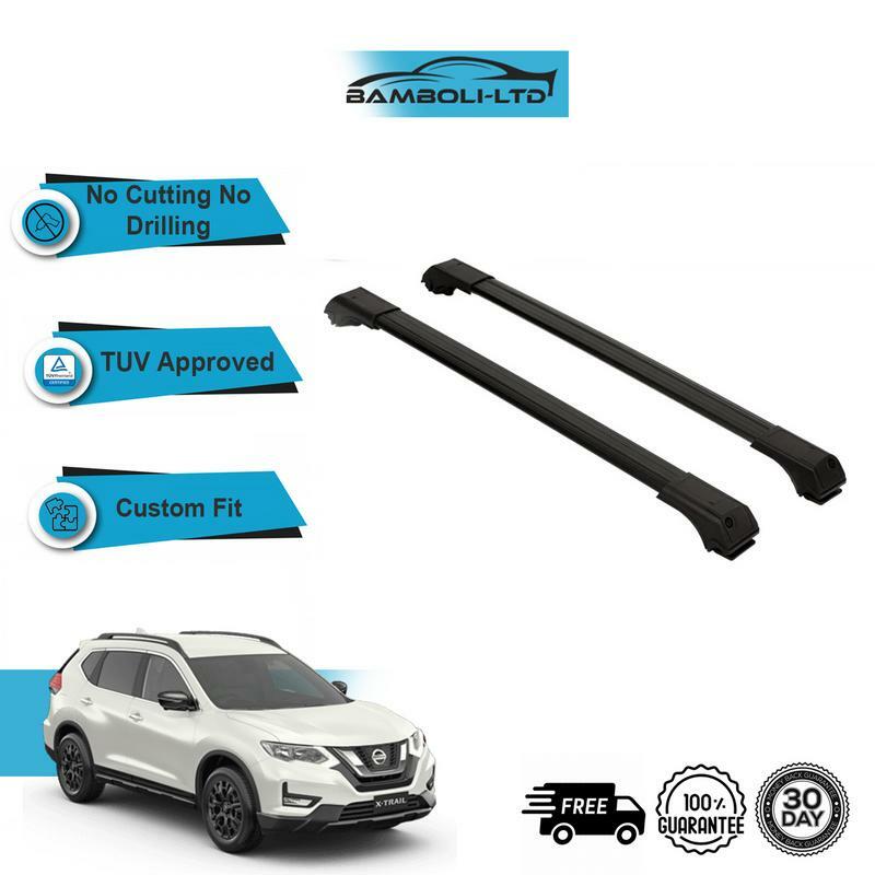 Fits NISSAN X TRAIL ROUGE 2014 UP Roof Rack Cross Cargo Bars Rails Alu BLACK SET
