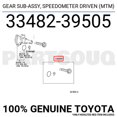 3348239505 Genuine Toyota GEAR SUB-ASSY, SPEEDOMETER DRIVEN (MTM) 33482 ...