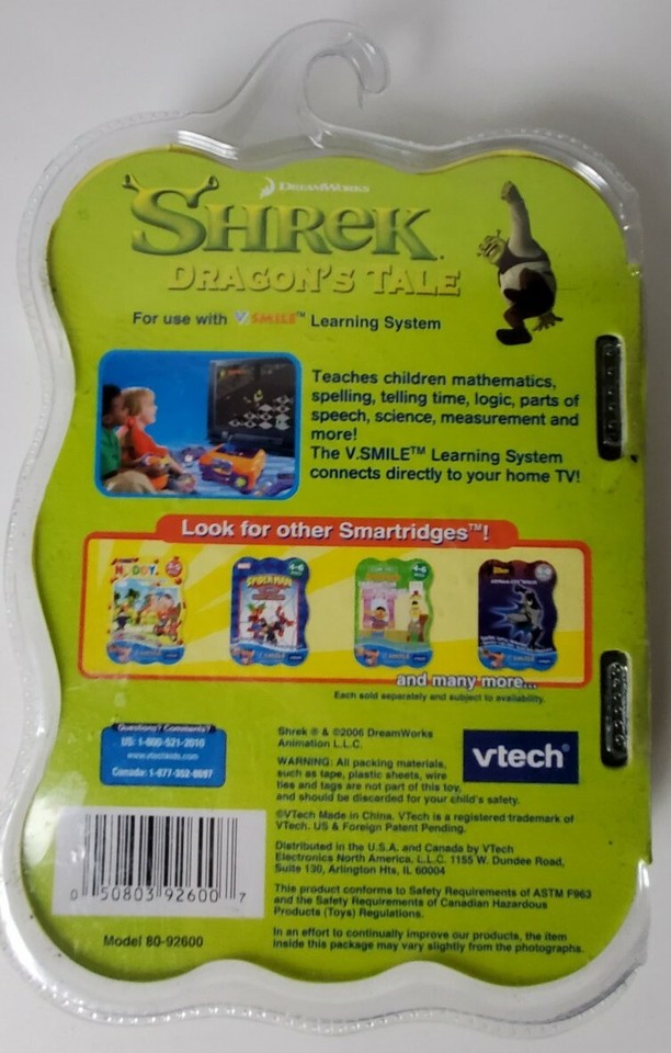 VTech Shrek Dragon's Tale VSmile + Spongebob Video Game lot 6-8 Years ...