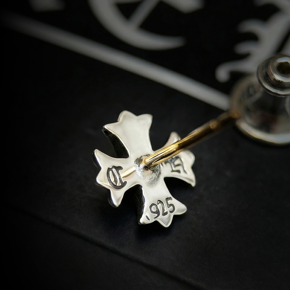 Authentic Chrome Hearts Small CH Plus Cross Cut Out Stud Earring ...