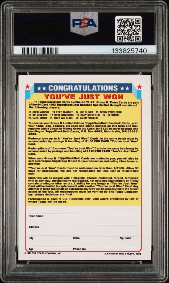 TWO (2) 1993 Topps Black Gold Winners Redemption cards PSA Graded 10 ...