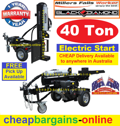 LOG SPLITTER 40 TON ELECTRIC START MILLERS FALLS HYDRAULIC 13HP #1 WOOD ...