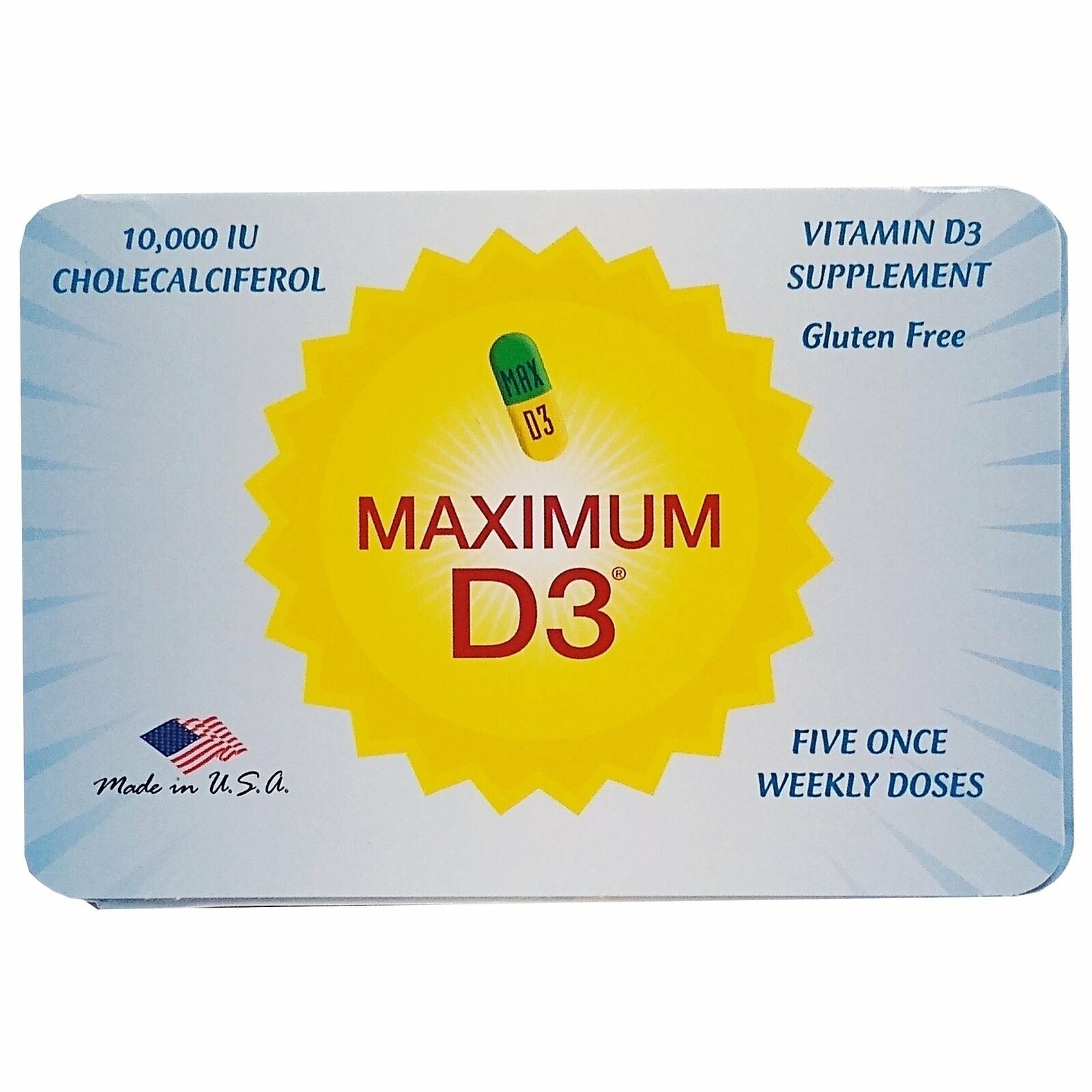 Maximum Vitamin D3 Supplement Gluten Free Capsules 10000 IU Cholecalciferol 5 Ct | eBay