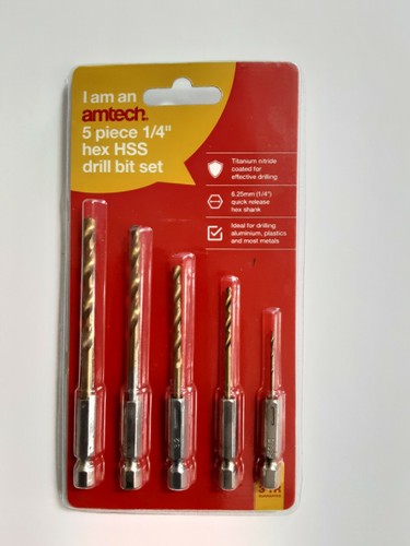 amtech 5 piece 1/4" hex hss drill bit set | eBay UK