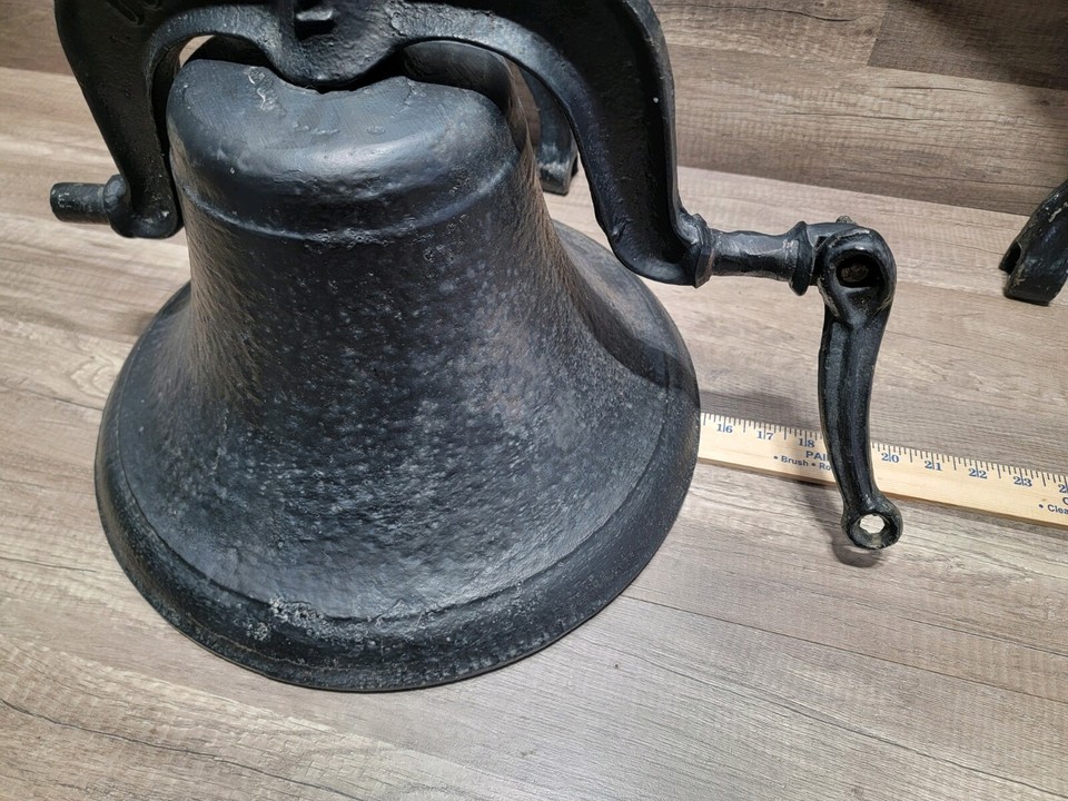 Antique USA School Church CRYSTAL METAL No 1 CAST IRON 14" Bell, Yoke ...