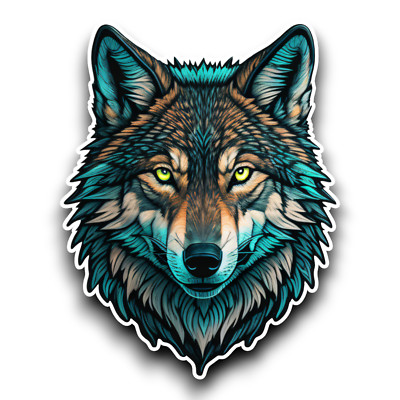 Beautiful Blue Wolf Face Vinyl Sticker Decal For Car Van Window Laptop ...