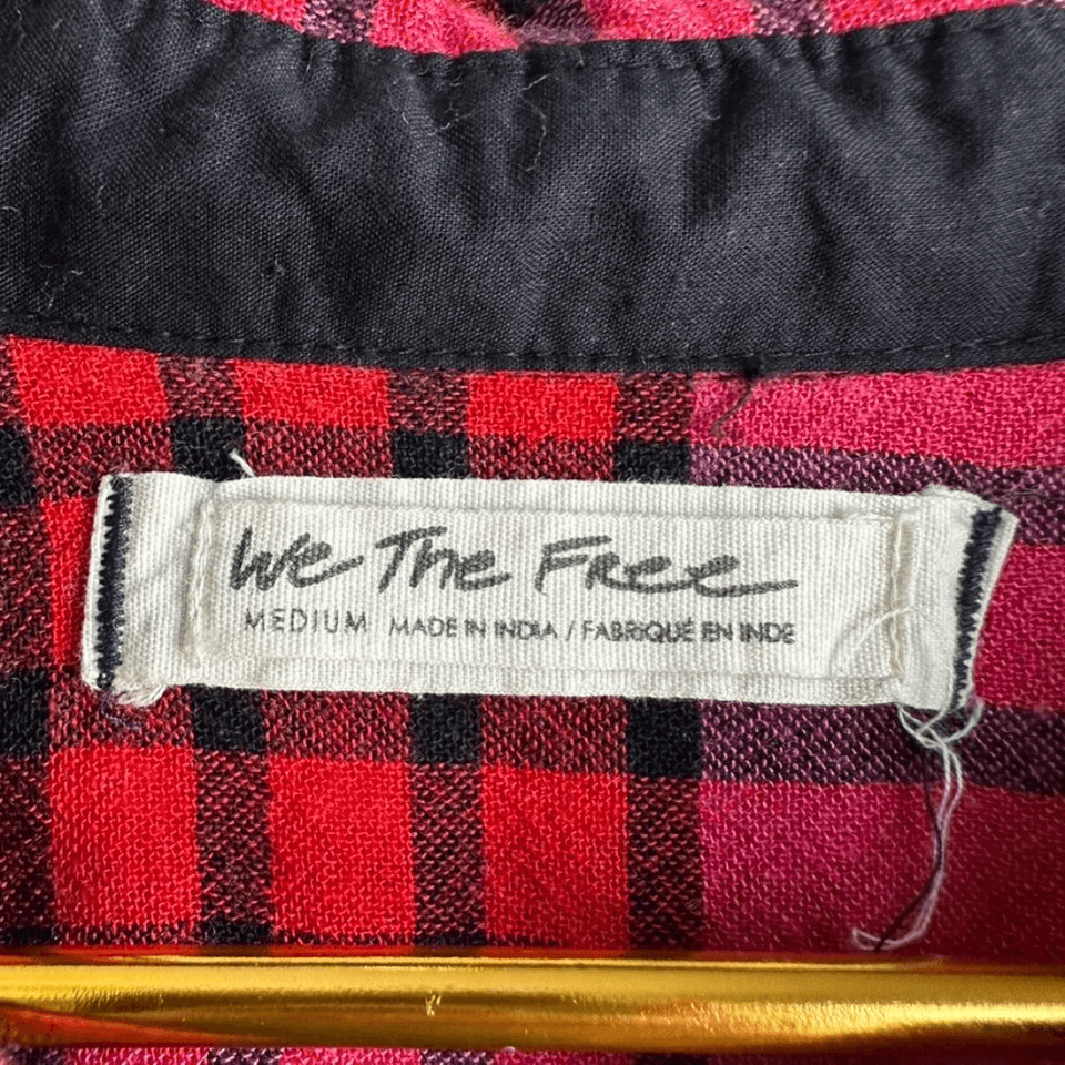 Free People Pacific Dawn Plaid Shirt Women's M Red Pink Wool Blend Long ...