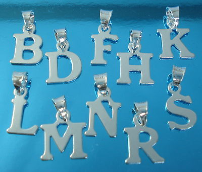 Solid 925 Sterling Silver Letter Initial Pendant Charm Necklace ...