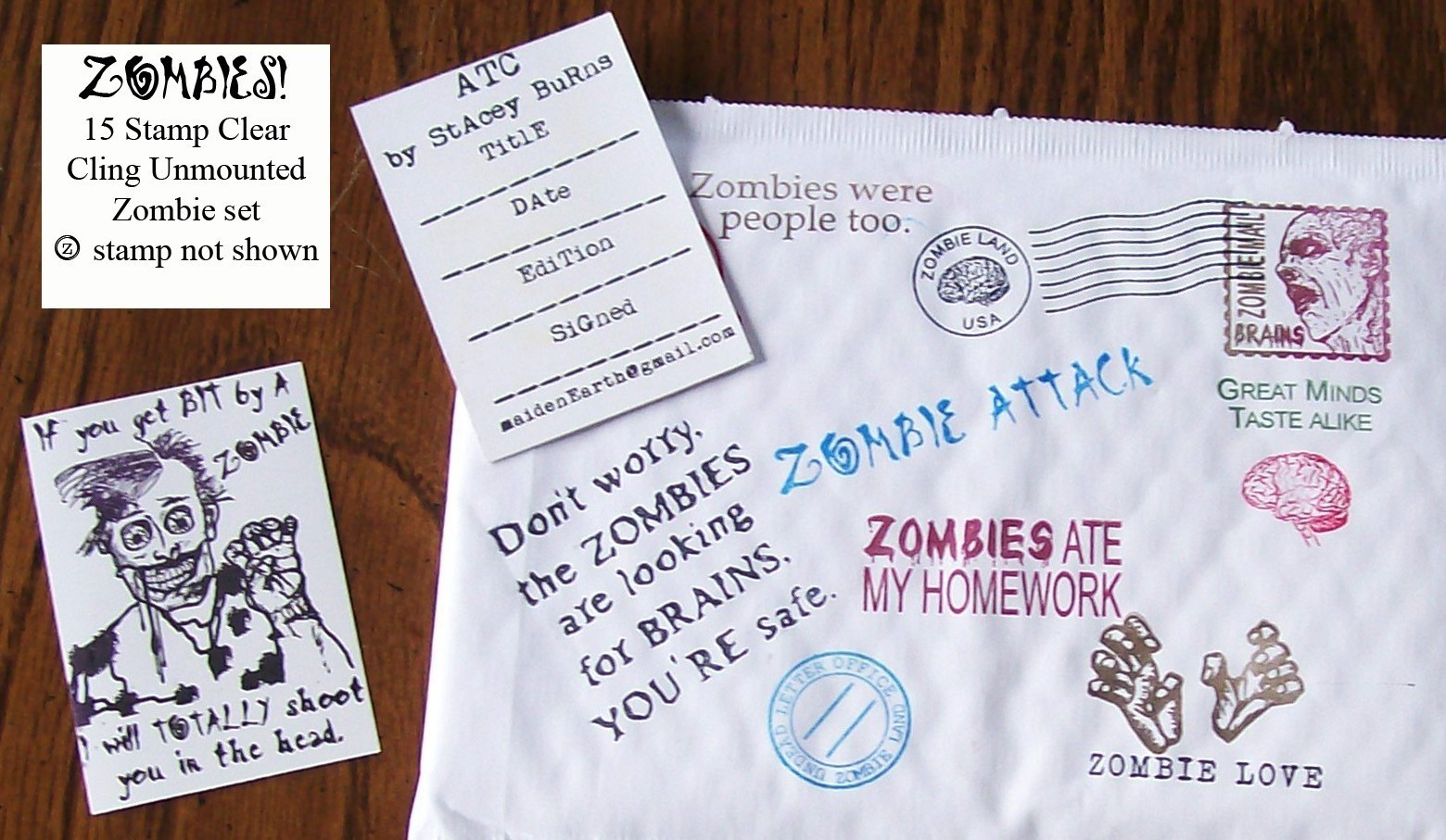 Zombies ATC and Postal Art set of 15 rubber stamps unmounted Clear ...