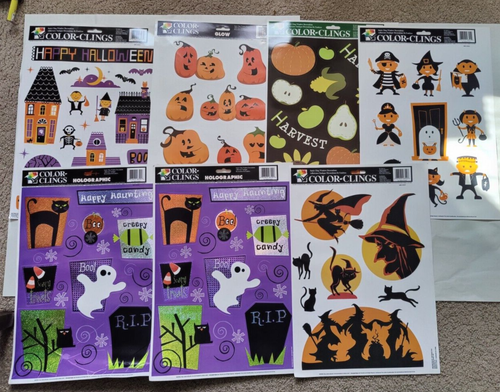 LOT OF 7 COLOR-CLINGS HALLOWEEN STATIC CLING WINDOW DECORATION SHEETS ...