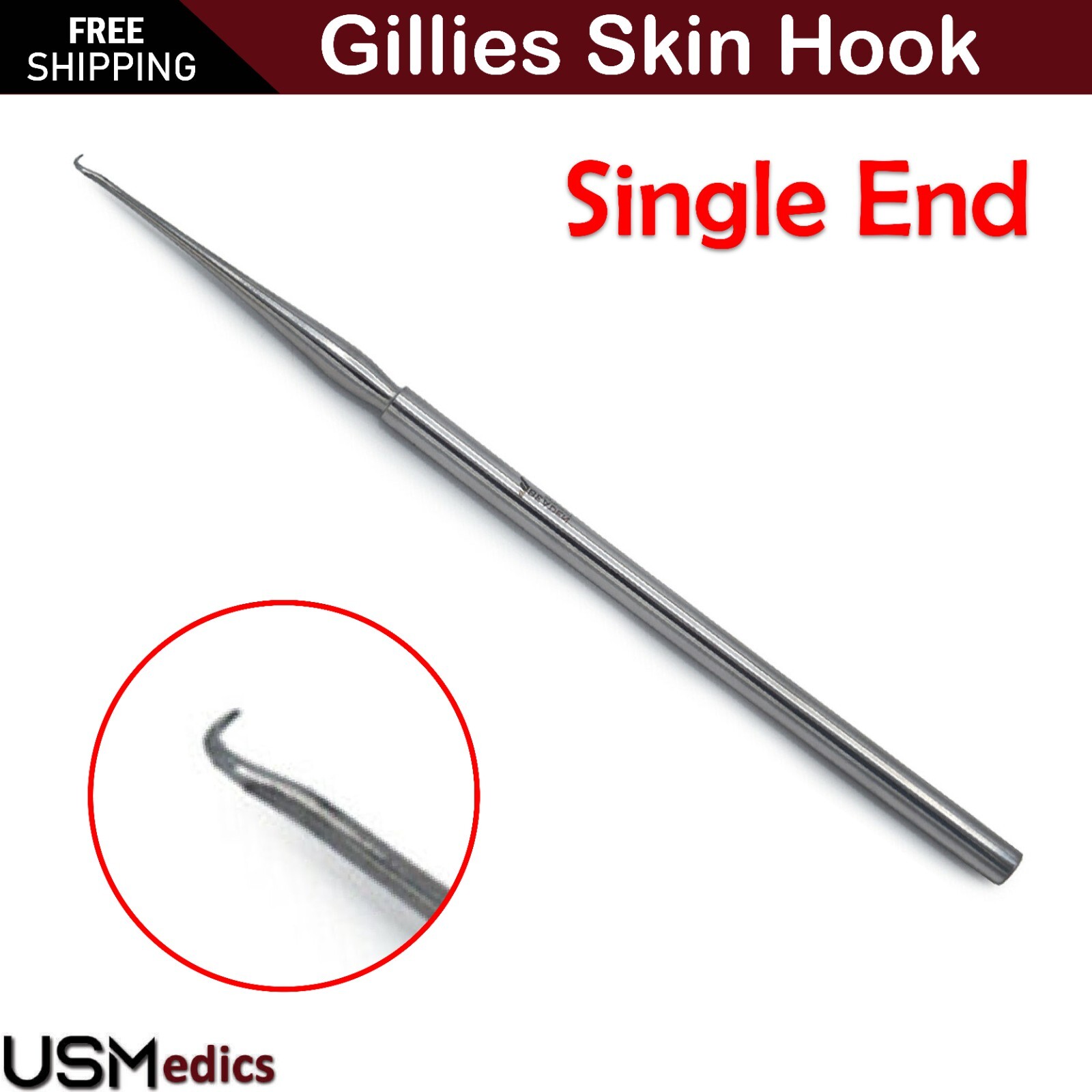 Gillies Skin Hook Single Ended Prong Sharp Retractor Dermal Lab Dental ...